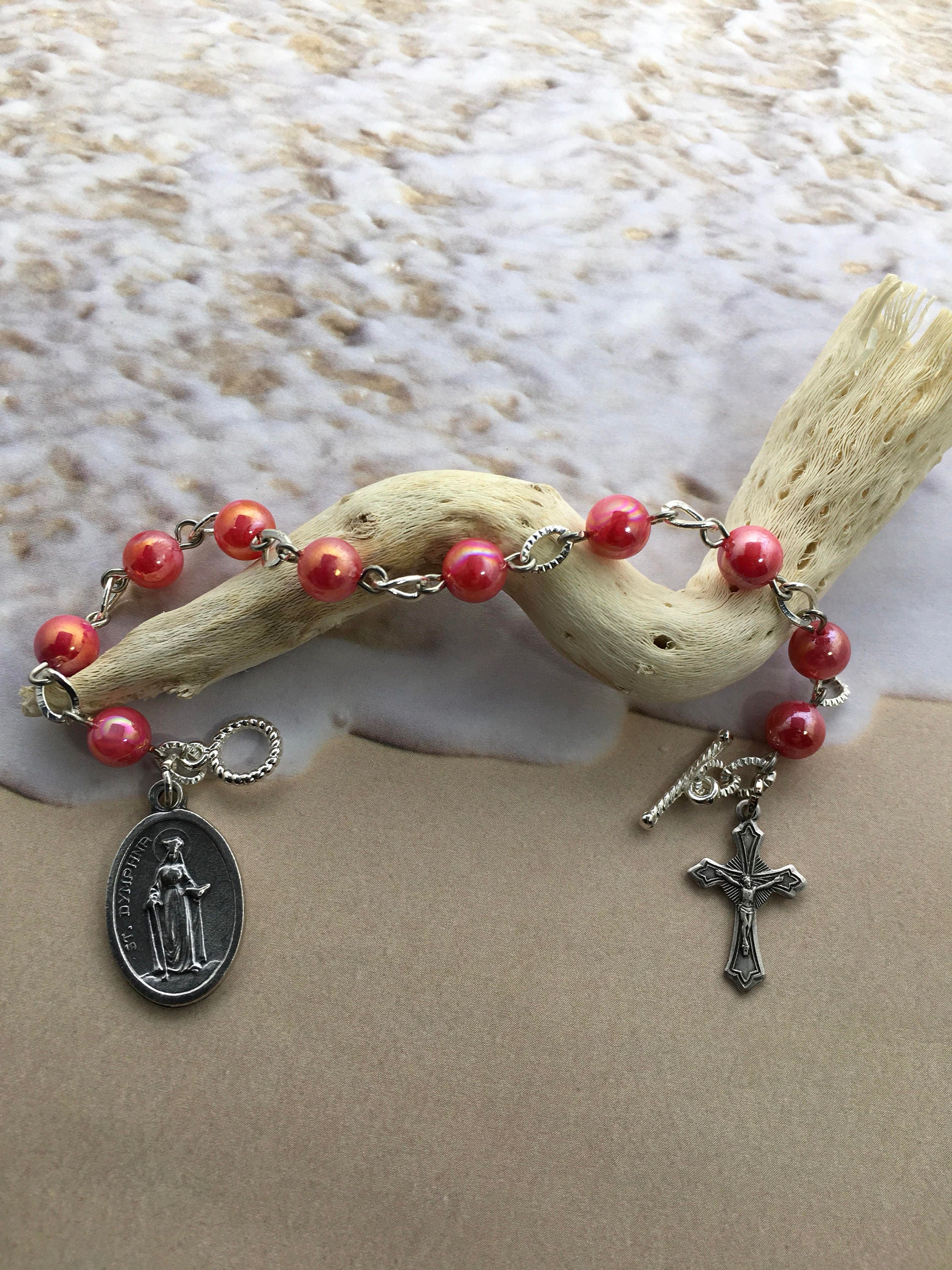 Pink Rosary Bracelet Saint Dymphna Rosary Bracelet - Etsy