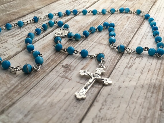 Blue womens rosary wire rosary Catholic Christmas gift for | Etsy