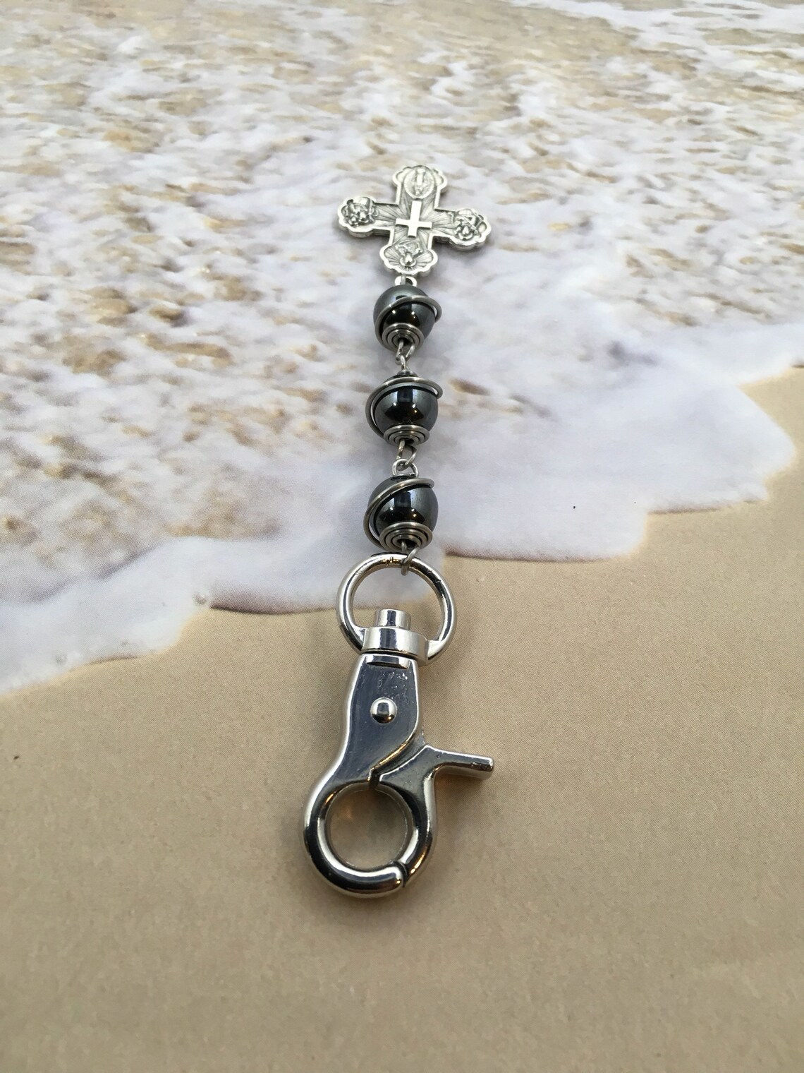 Mens Rosary Keychain Rosary Keychain Black Rosary Keychain - Etsy