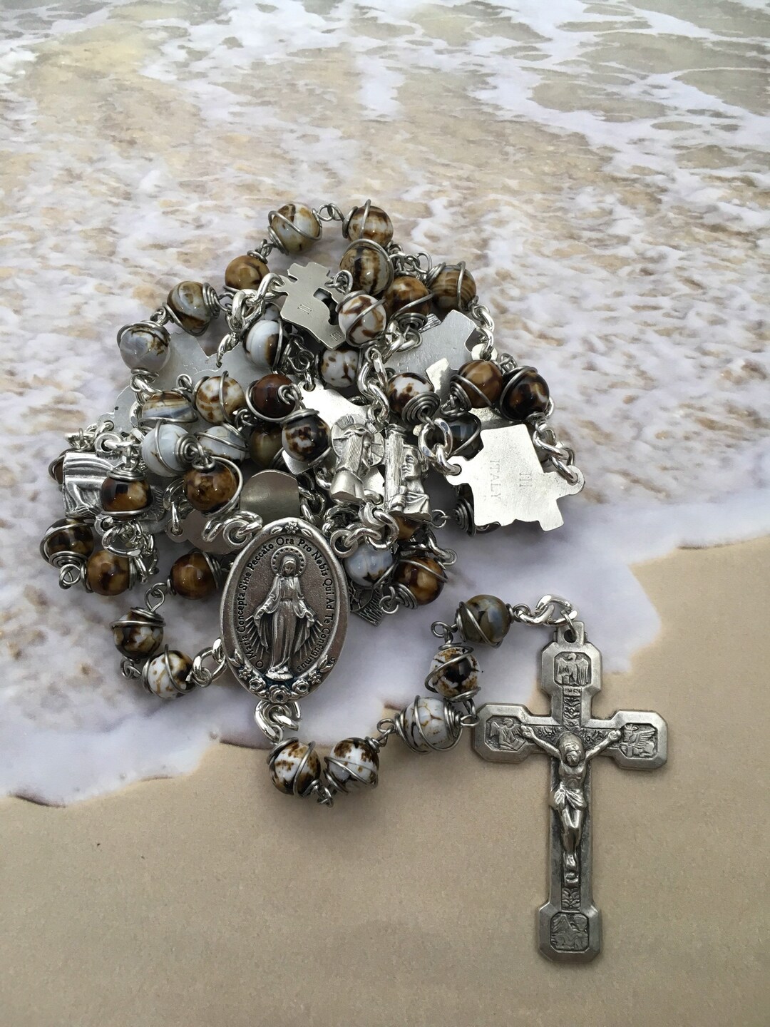 Stations of the Cross Rosary, Brown Wrapped Rosary, Unique Rosary Gift ...