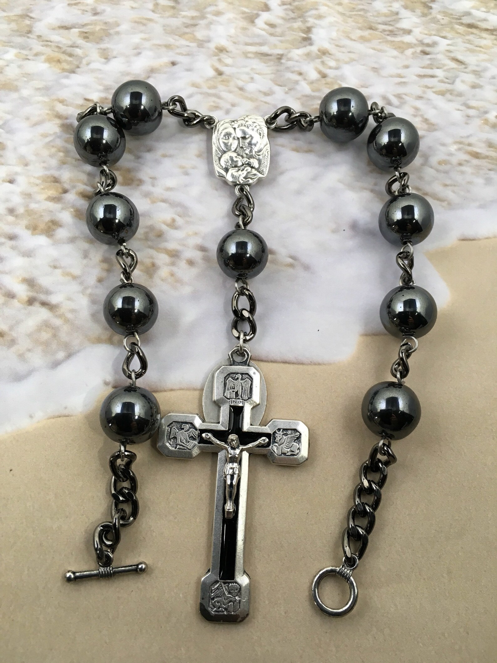 Mens Black Car Rosary Heavy Duty Mens Rosary Hematite Stone - Etsy