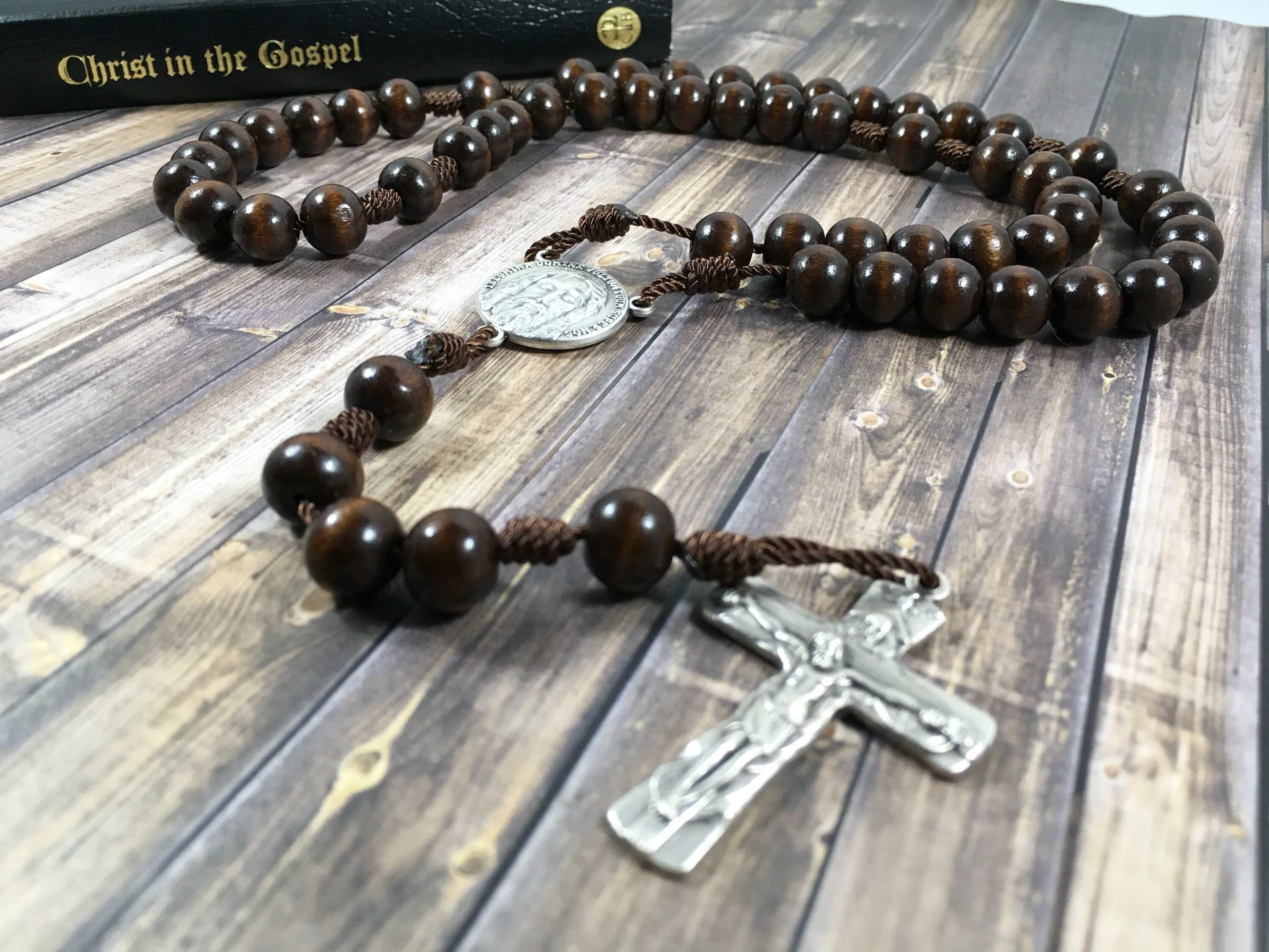 Wooden Cord Catholic Rosary Simple Brown Rosary Wood Beads | Etsy