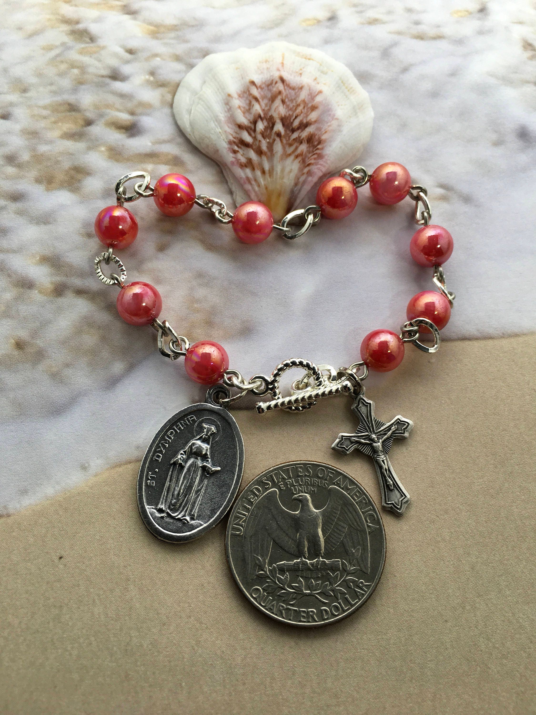 Pink Rosary Bracelet Saint Dymphna Rosary Bracelet - Etsy