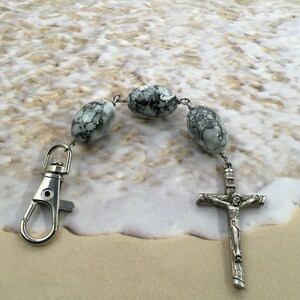 Rosary Keychain, Cross Keychain, Marbled Keychain Beads, Rosary for ...