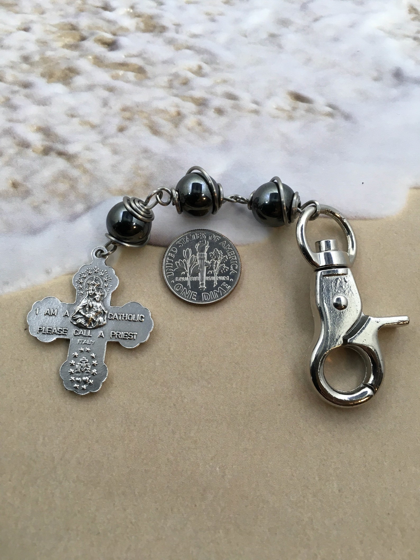 Mens Rosary Keychain Rosary Keychain Black Rosary Keychain - Etsy