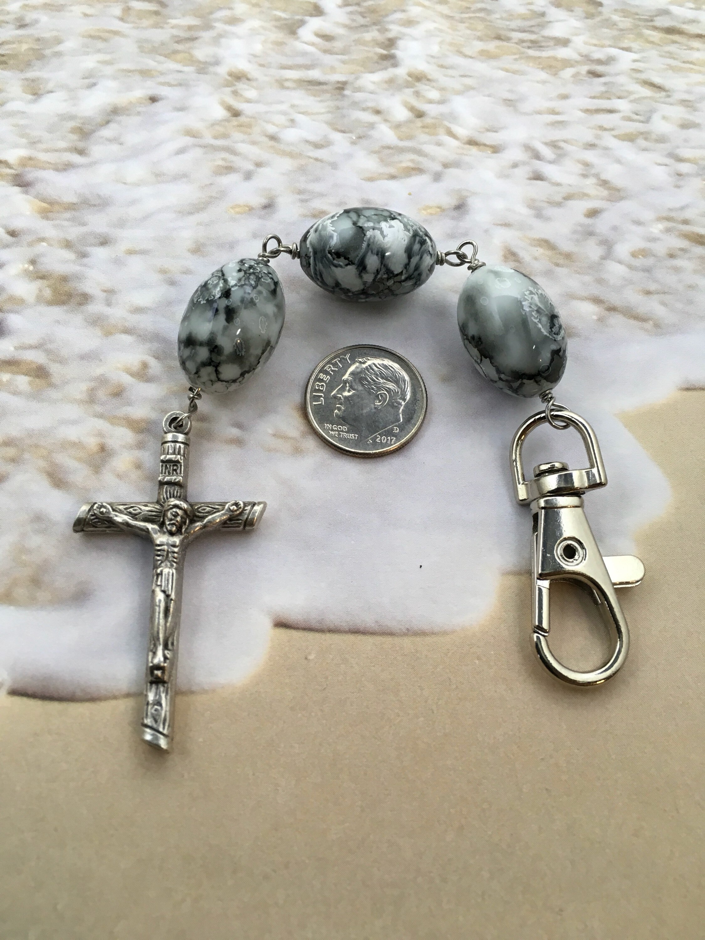 Rosary Keychain Cross Keychain Marbled Keychain Beads - Etsy