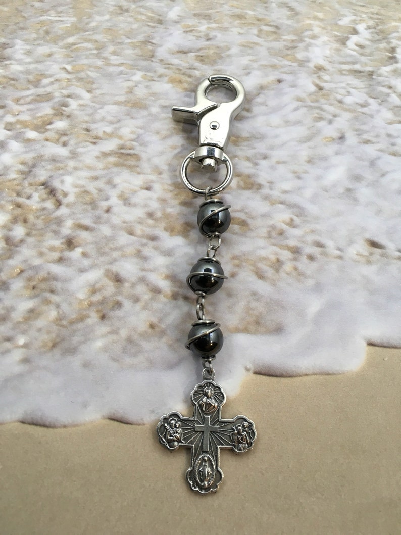 Mens Rosary Keychain Rosary Keychain Black Rosary Keychain - Etsy