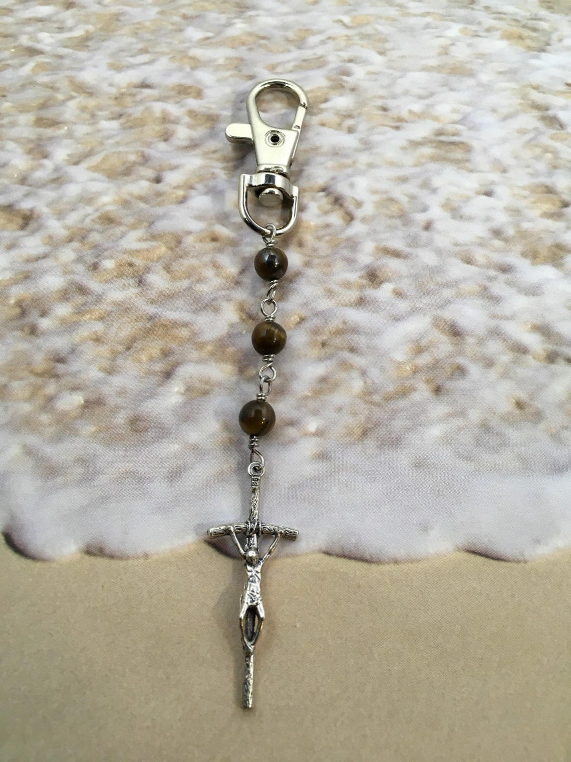 Brown Rosary Keychain Rosary Keychain Tiger Eye Keychain - Etsy