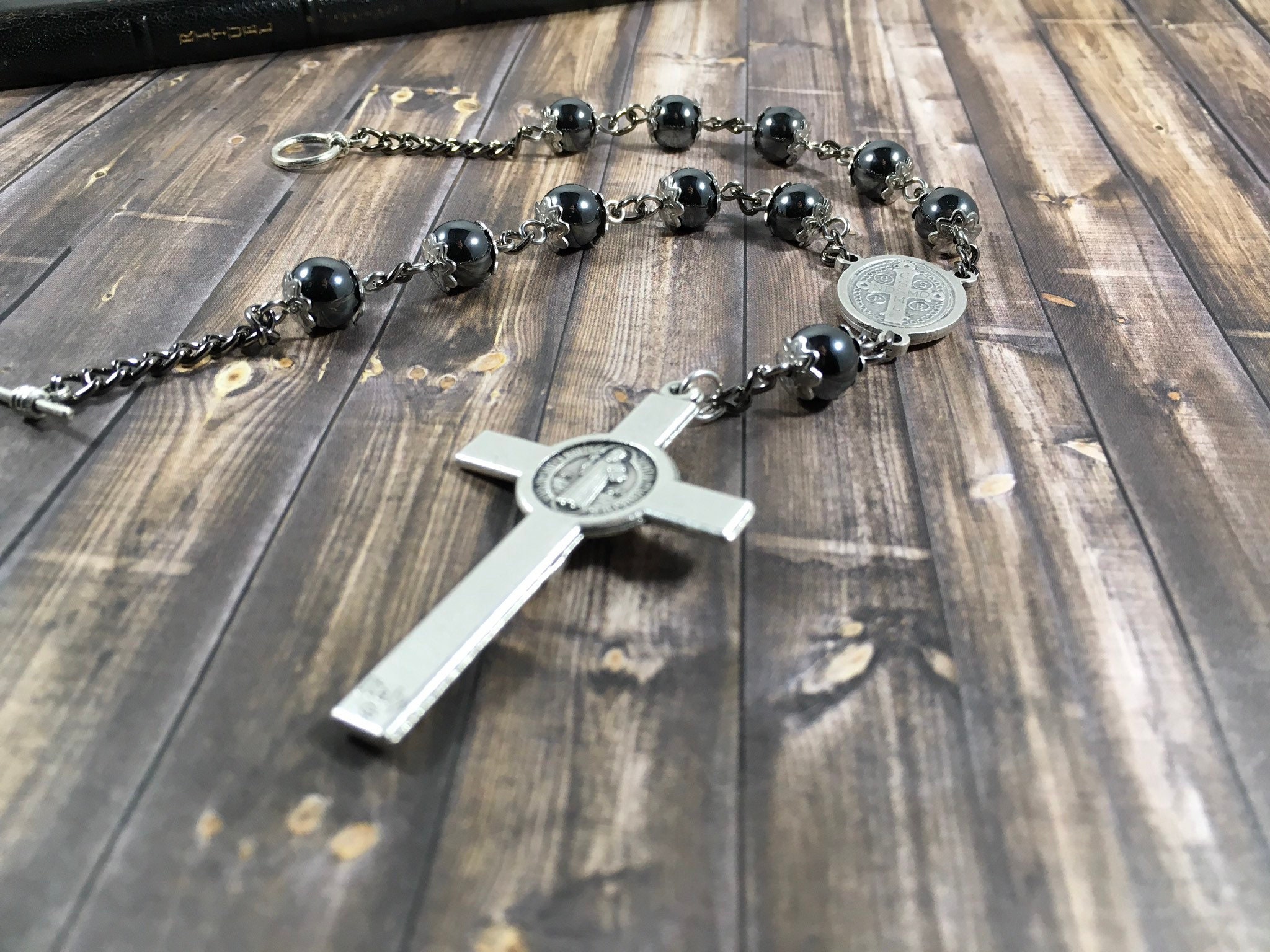 Hematite Auto Rosary Benedictine Auto Rosary Men's Auto - Etsy UK