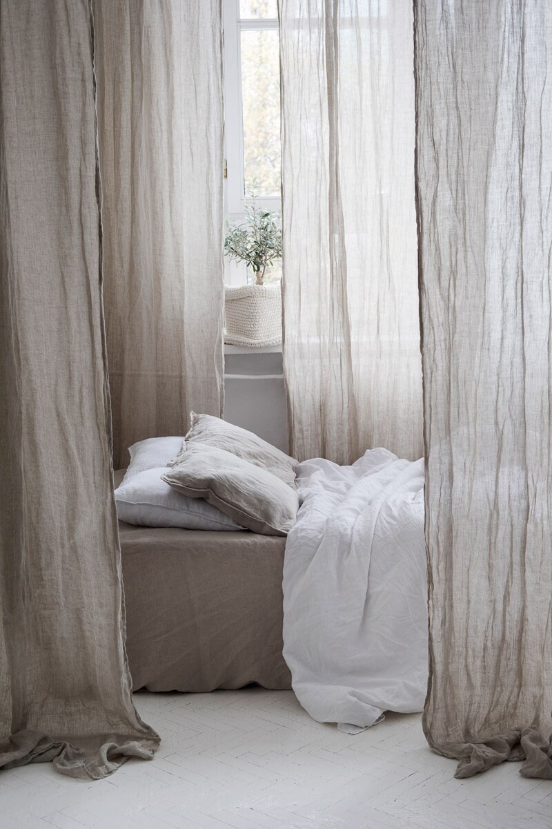 Sheer Scrunched Linen Curtain Panel, Soft Linen Muslin Curtain, Airy ...