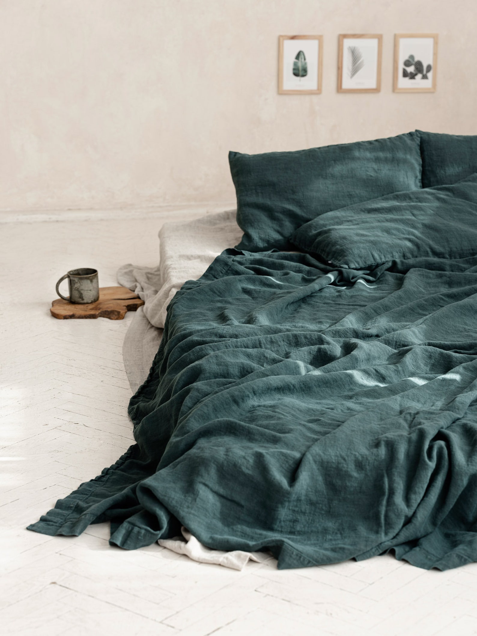 Emerald Green Linen Cushion Cover, Dark Green Pillowcase Made of ...
