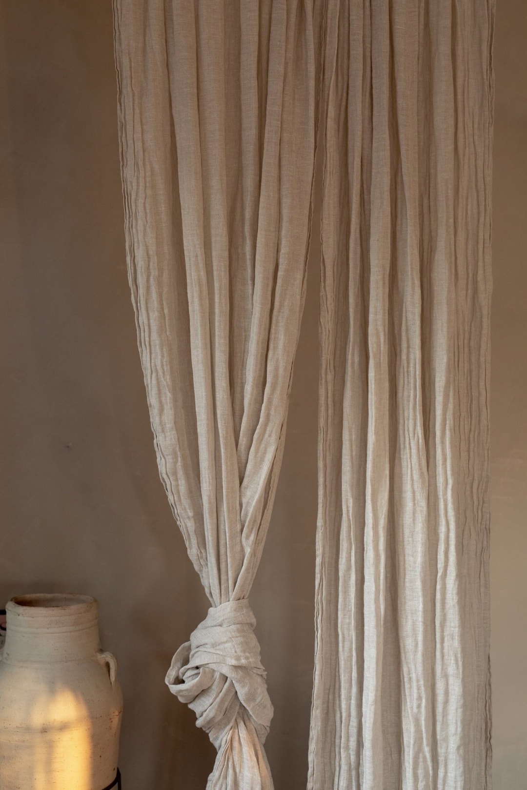 Sheer Scrunched Linen Curtain Panel, Soft Linen Muslin Curtain, Airy ...