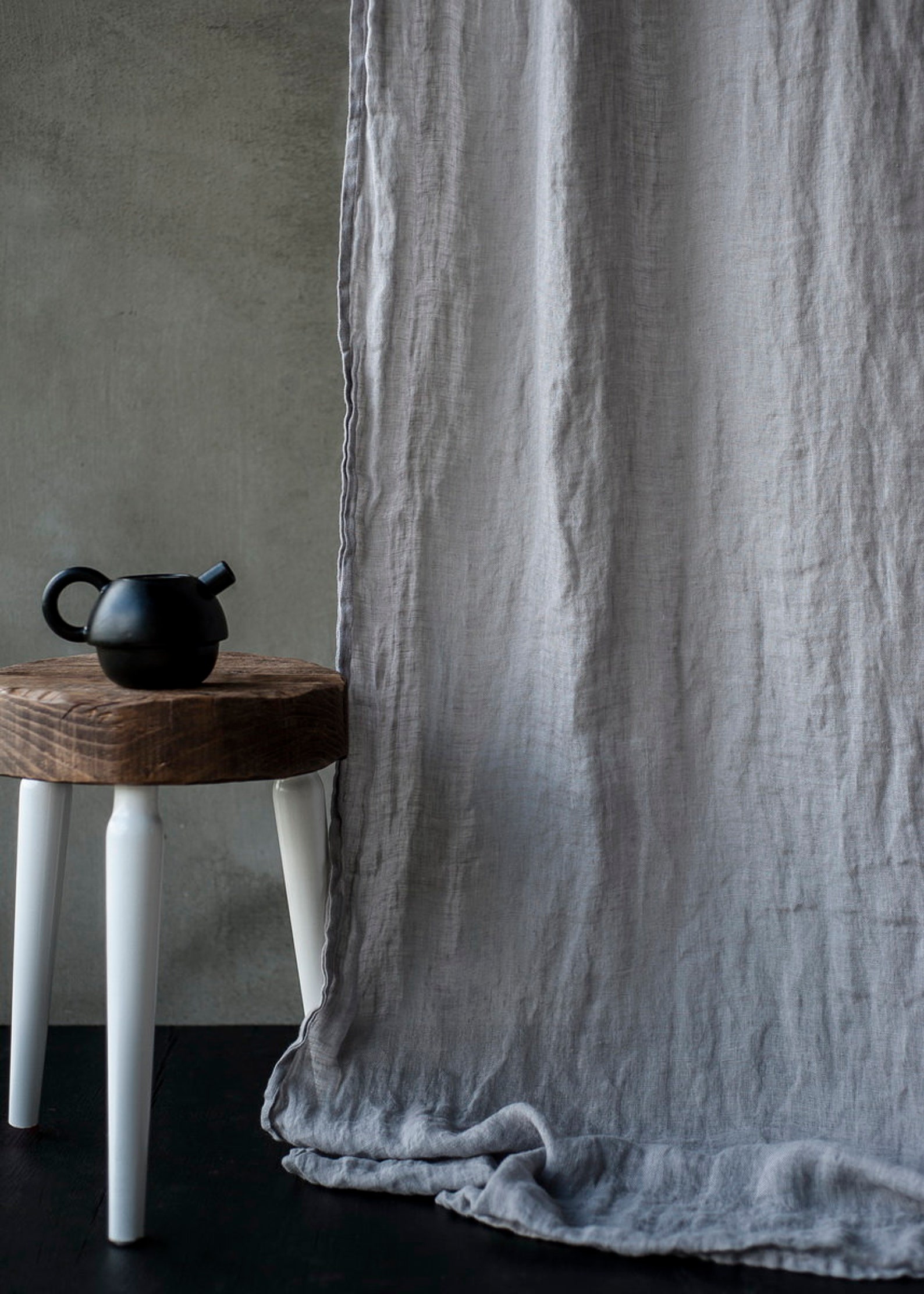 Sheer black linen muslin curtains Black soft and flowy | Etsy