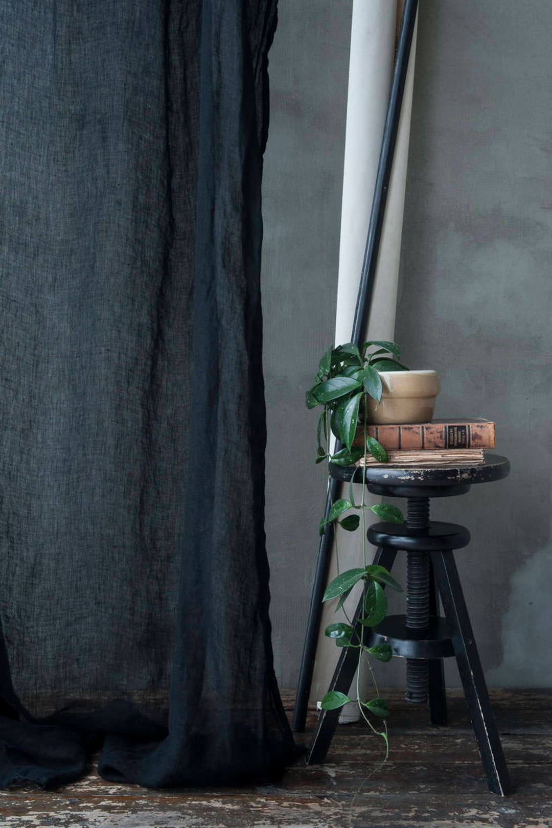 Sheer Black Linen Muslin Curtains, Black Soft and Flowy Curtain Panel ...