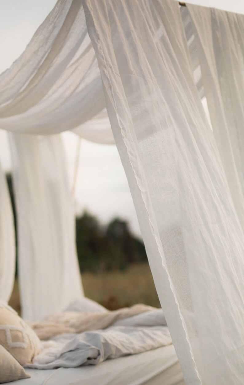 Linen Bed Canopy Shawl King Bed White Canopy Canopy Bed | Etsy