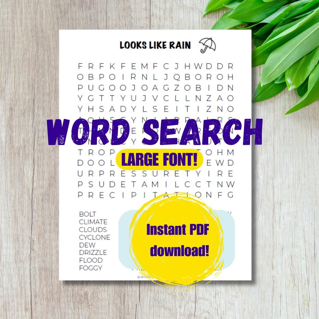 Large Print Word Search for Adults | Looks Like Rain | Word Puzzle ...