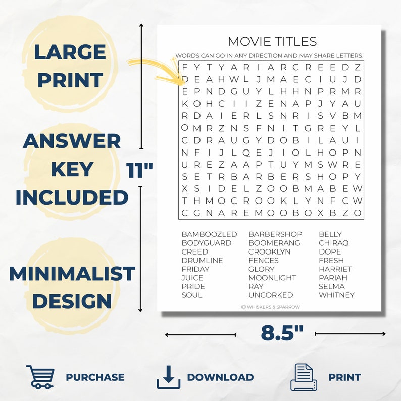 Movie Titles Large Print Word Search African American - Etsy Singapore