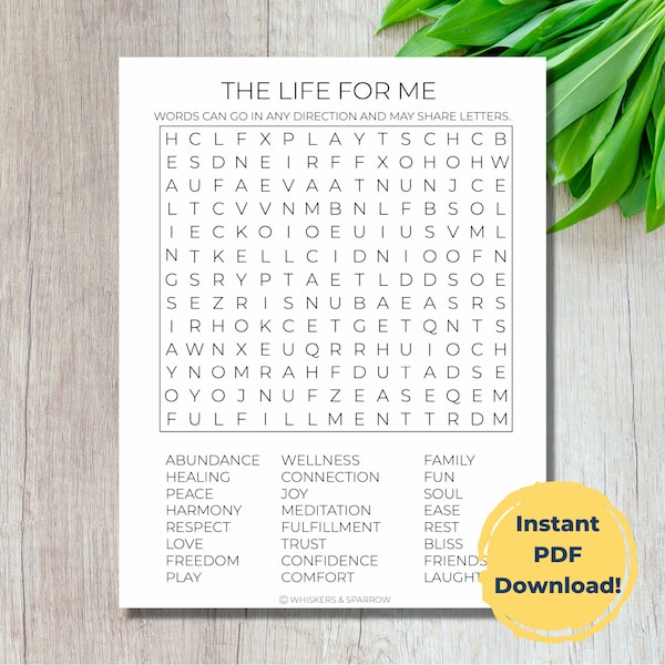 Word Search Large Print Printable Etsy