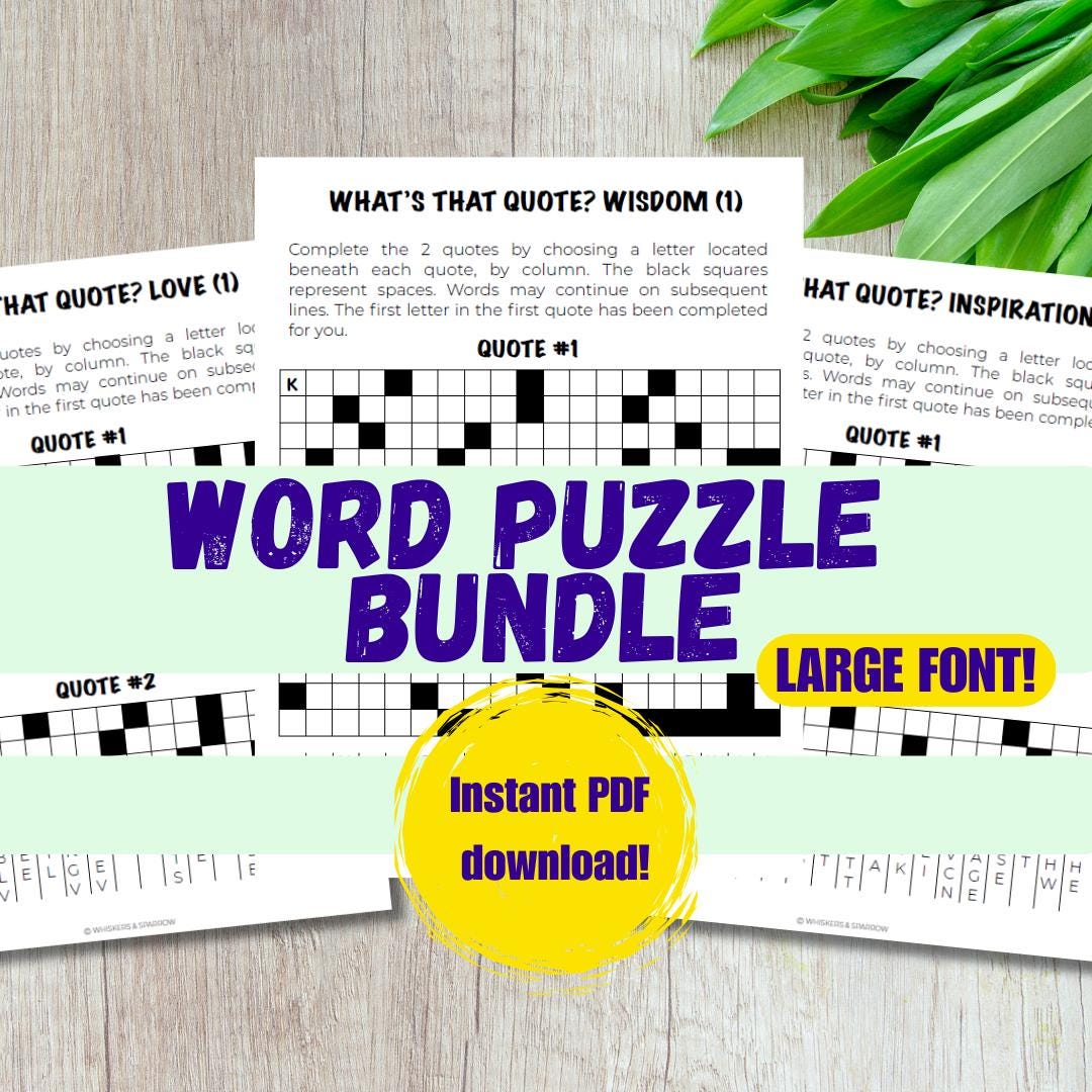 Large Print Word Puzzle Bundle for Adults What's That Quote Volume ...