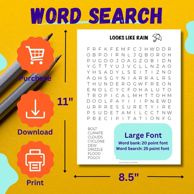 Large Print Word Search for Adults | Looks Like Rain | Word Puzzle ...
