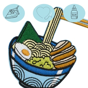 Noodle Bowl Embroidered Patch, Ramen Iron-on Patch, Noodle Soup, Gift Idea for Young and Old ...
