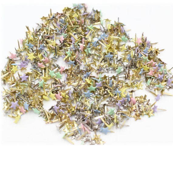 14 mm 100 brads stars Parisian ties for scrapbooking card making pastel ...