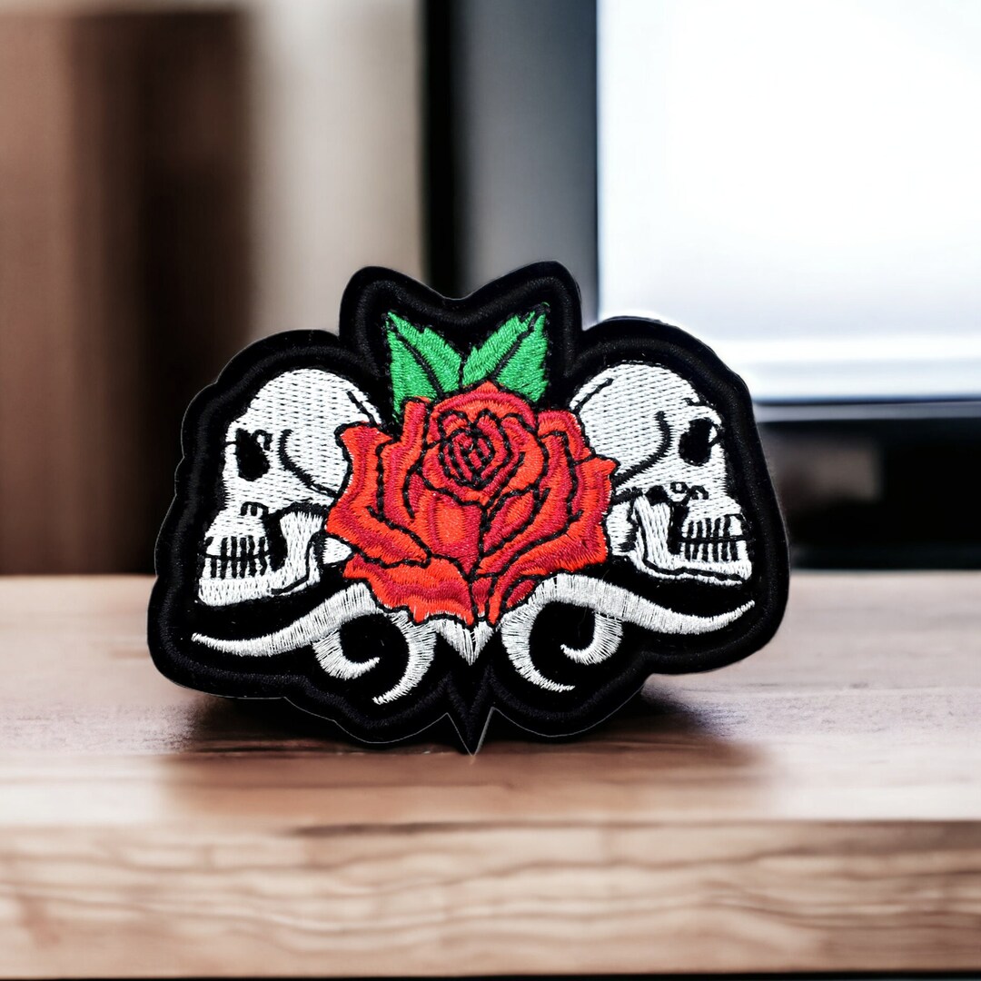 Skull Patch, Embroidered Badge 2 Skeletons With Red Rose, 9.5 Cm - Etsy