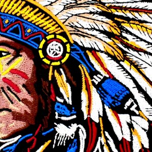 Embroidered Indian Chief Patch - Native American Headdress Iron-on ...
