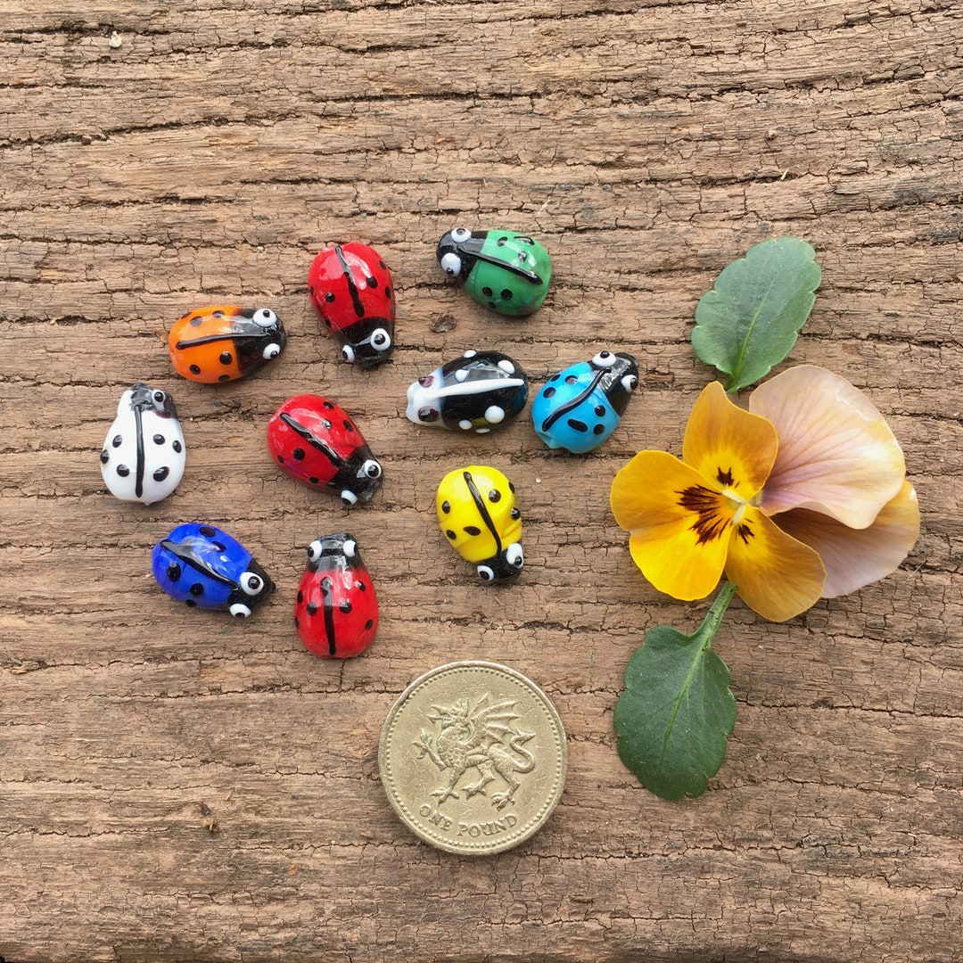 Glass Ladybird, Ladybug Beads for Mosaic or Jewellery. Mixed Colours ...