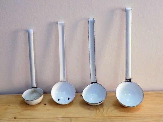 Vintage Enamelware Ladle White And Blue Enamelware Ladle Dining ...