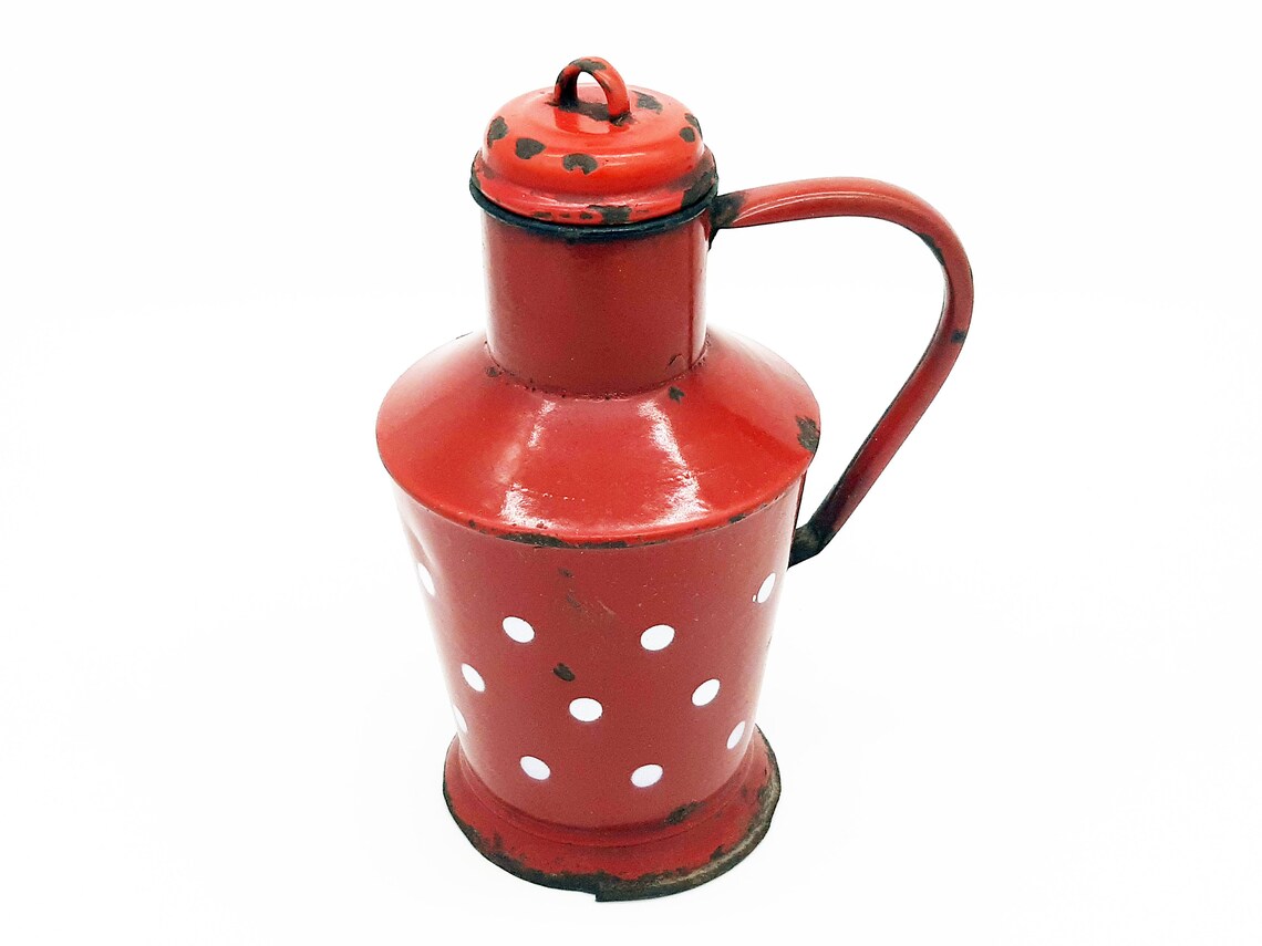 Vintage 1960s Eastern European Red Polka Dot Enamel Water Jug With Lid ...