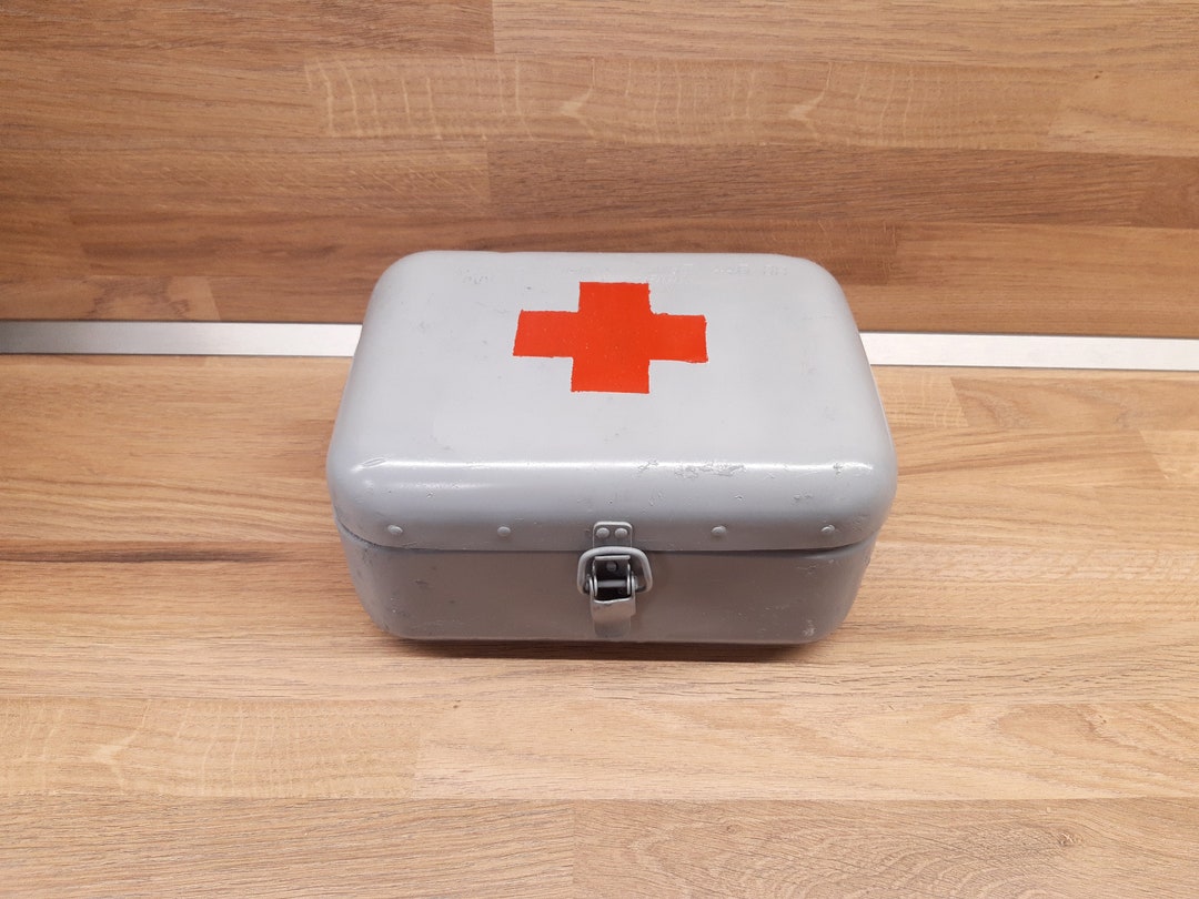 Box Medical First Aid Aluminium Tin Box Vintage Hungarian, Red Cross ...