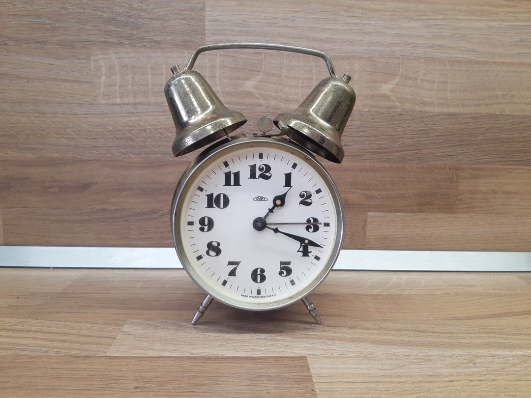 Vintage 1970s Round Gold Color Prime Czechoslovaki Mechanical Alarm ...