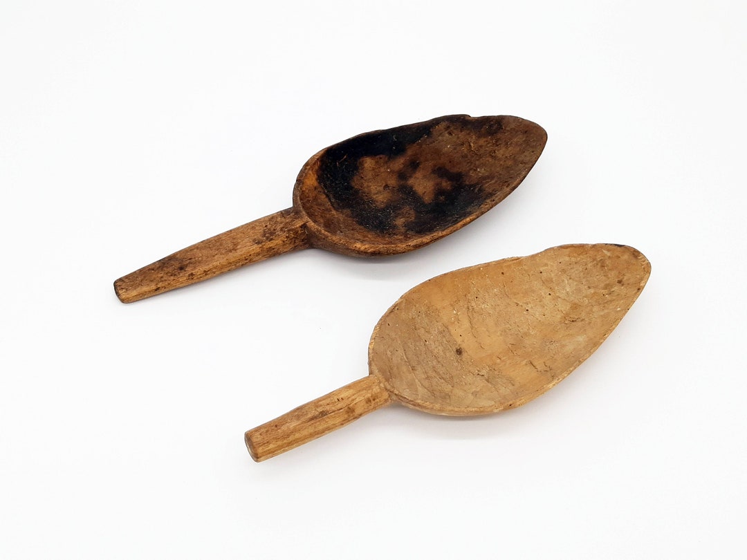 Set of 2 Rustic 19th Century Handmade Wooden Flour Spoons, Flour Spoon ...