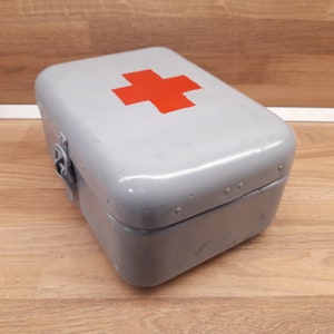 Box Medical First Aid Aluminium Tin Box Vintage Hungarian, Red Cross ...