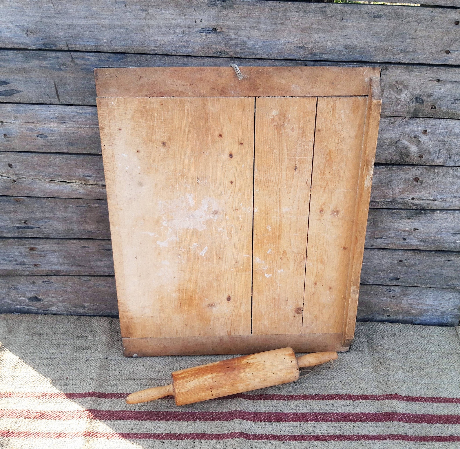 Rustic Wooden Kneading Board for Bread or Dough With Wooden Roll ...
