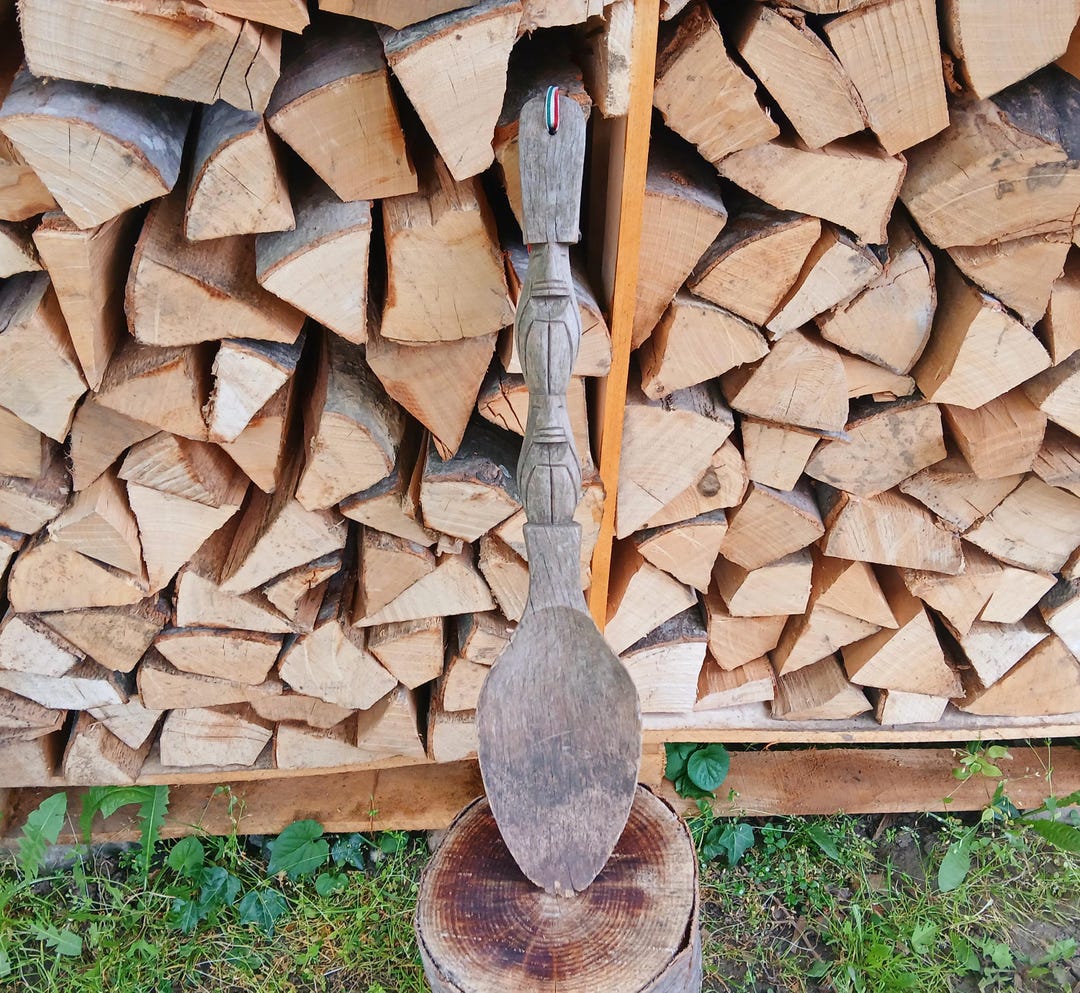 Vintage Hand Carved Wooden Spoon, 51 Cm (20") Rustic Wall Decor From ...