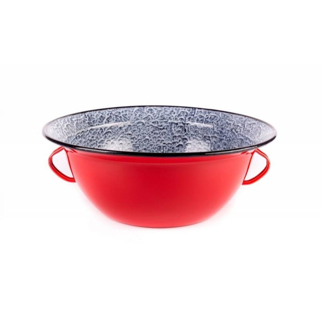 Hungarian Rustic Enameled Red Pasta Bowl Enameled Kitchen Utensil Bowl ...