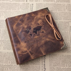 Personalized Travel Photo Album, World Map Scrapbook Album, Leather ...