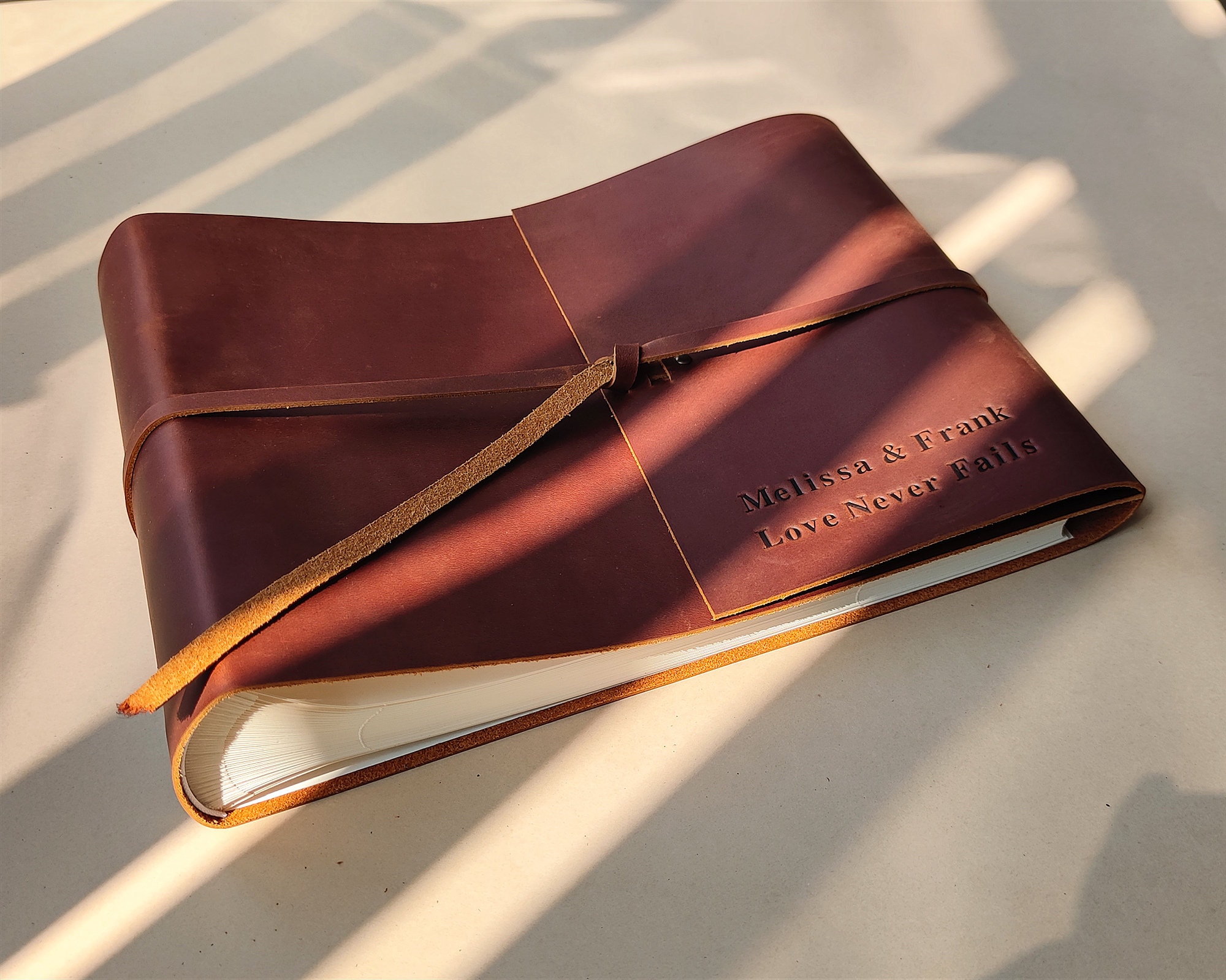 Personalized Leather Photo Album, Traditional Book Bound With Glassine ...