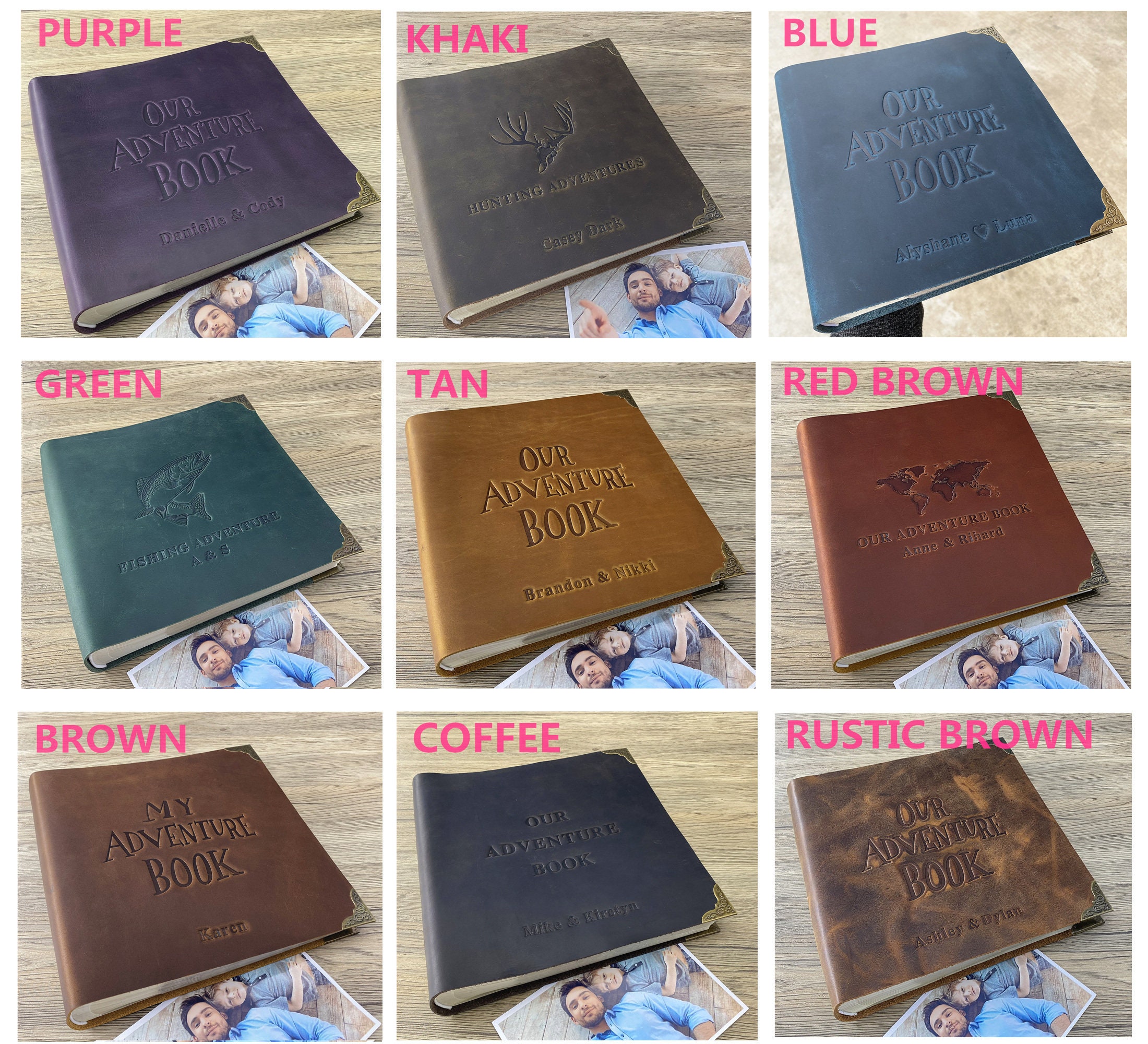 Personalised Leather Photo Album Custom Slip in Scrapbook for 4x6 5x7 ...