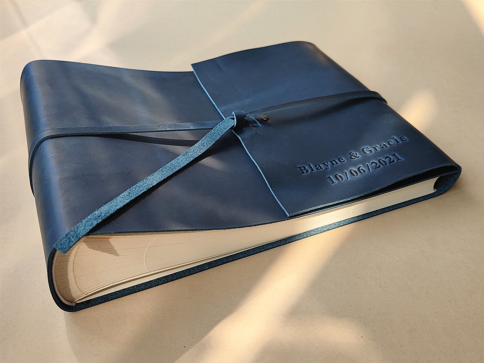 Personalized Leather Photo Album, Traditional Book Bound With Glassine ...
