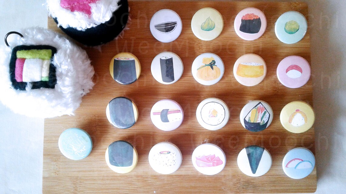 Novelty Sushi Pinbacks Sushi Pin Sushi Gift Assorted Sushi | Etsy