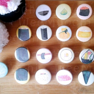 Novelty Sushi Pinbacks, Sushi Pin, Sushi Gift, Assorted Sushi Pins ...