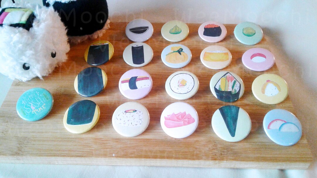 Novelty Sushi Pinbacks, Sushi Pin, Sushi Gift, Assorted Sushi Pins ...