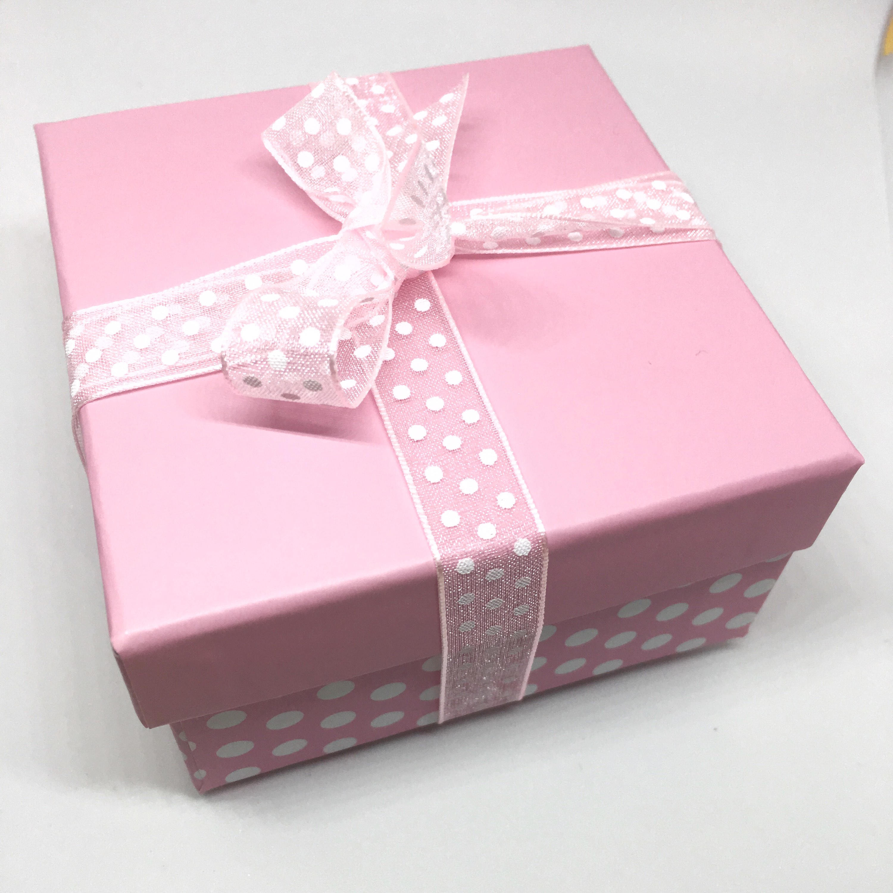 Pink box with white polka dots for jewelry. | Etsy