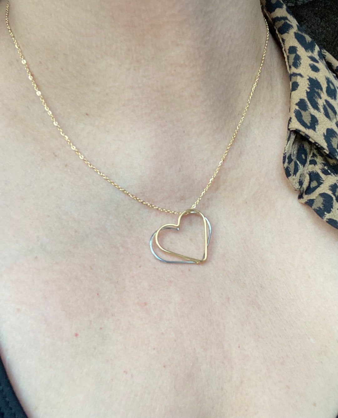 Heart Duo Necklace in Steel and Gold Steel for Valentine's Day, Wedding ...