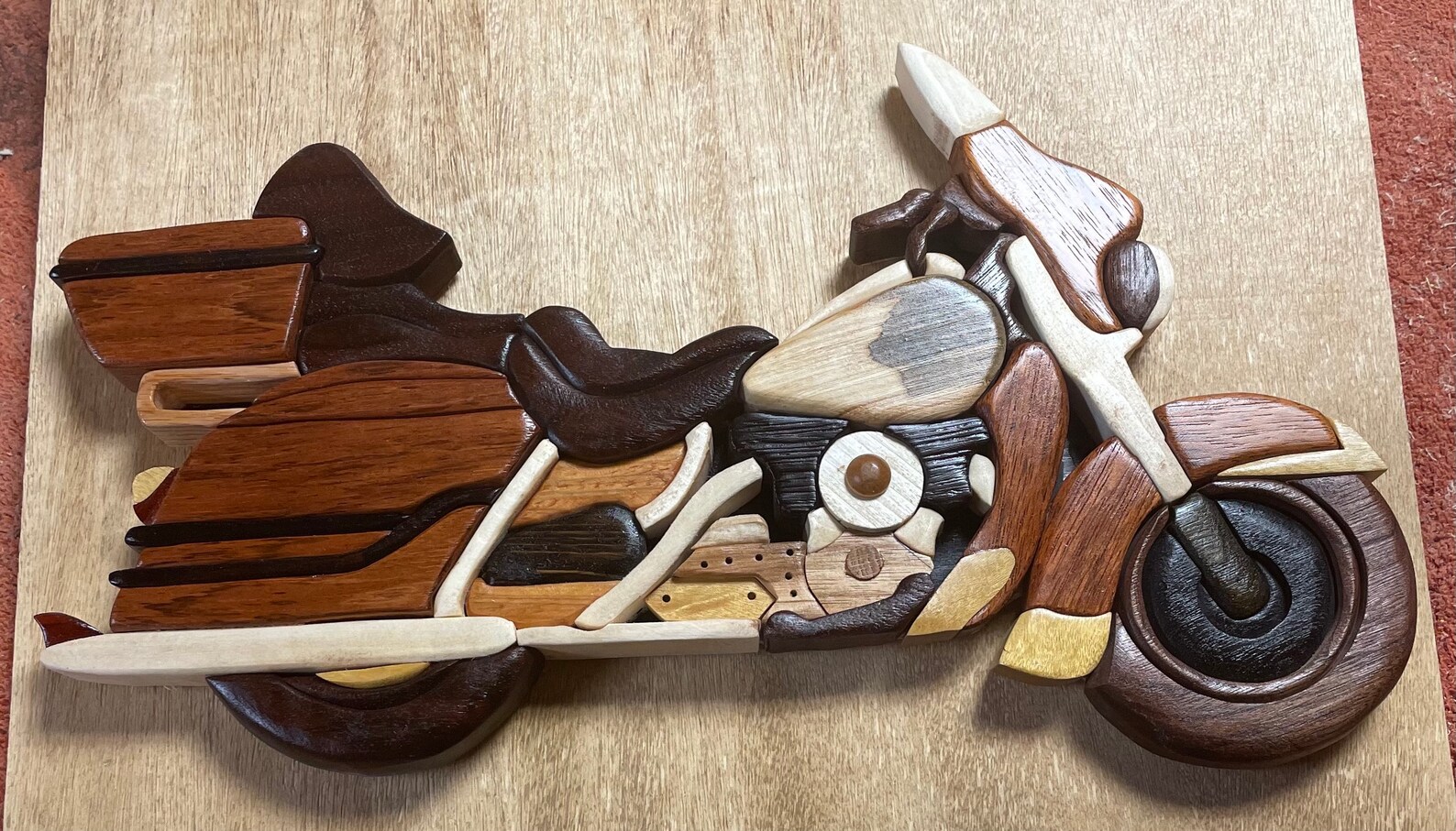 Motorcycle wooden wall plaque intarsia art | Etsy