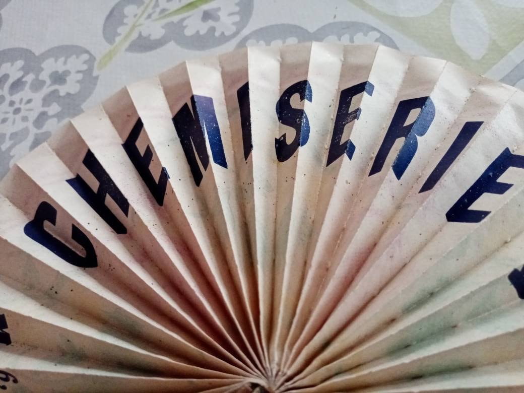 Vintage French Paper Fan, Advertising Hand Fan, Flowers, French Paper ...