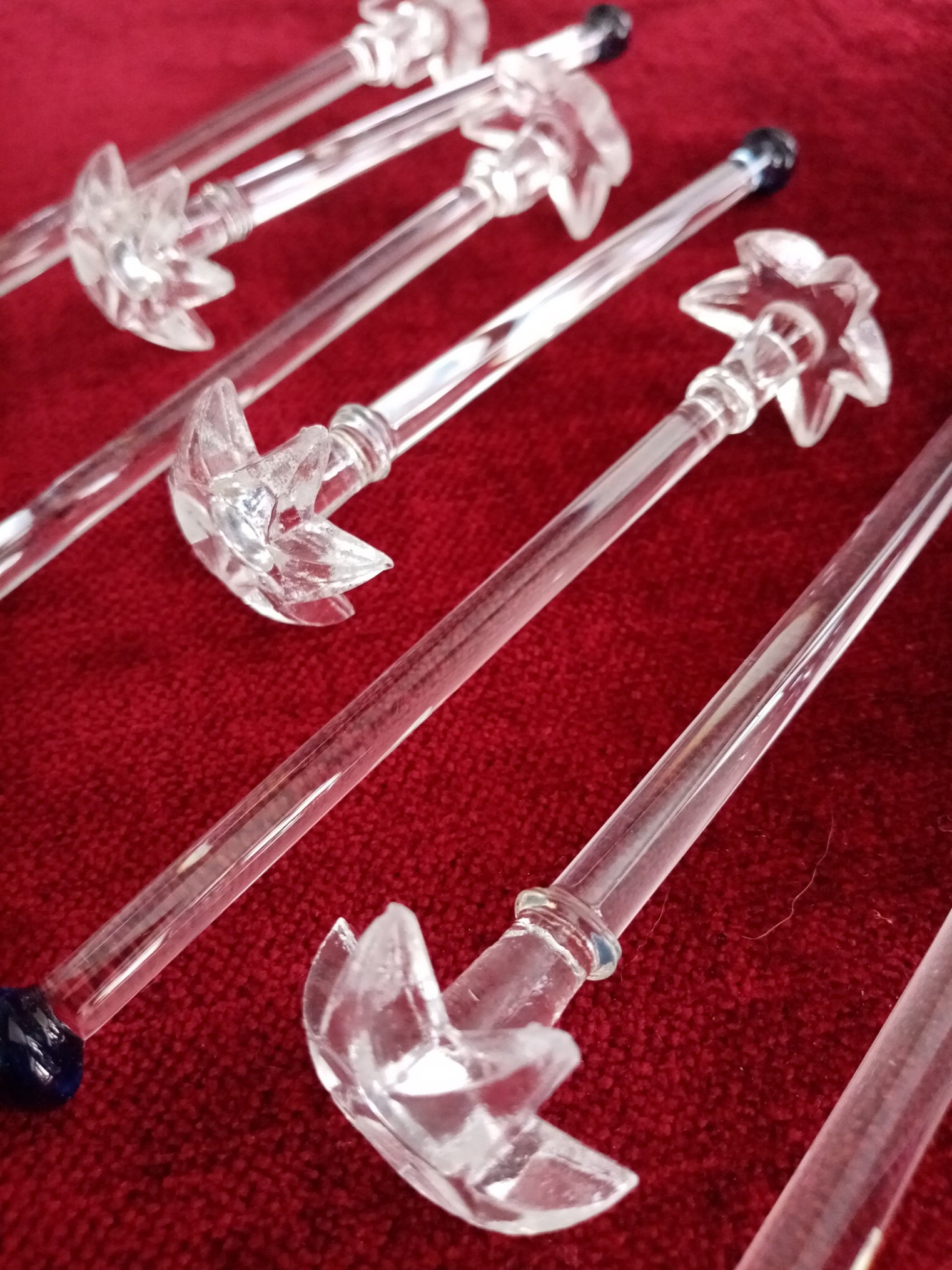 Glass Swizzle Sticks Cocktails Stirrers Vintage Solid Glass With Flower ...